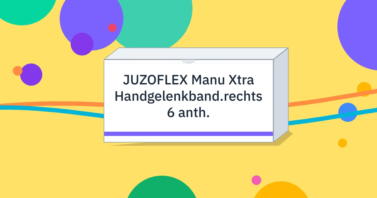 Symbolbild: Packung mit der Aufschrift JUZOFLEX Manu Xtra Handgelenkband.rechts 6 anth. (PZN 16635574) – Verfügbarkeit und Bezug in Apotheken in Frankfurt am Main