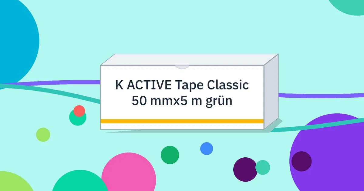 Symbolbild: Packung mit der Aufschrift K ACTIVE Tape Classic 50 mmx5 m grün (PZN 09526560) – Verfügbarkeit und Bezug in Apotheken in Frankfurt am Main