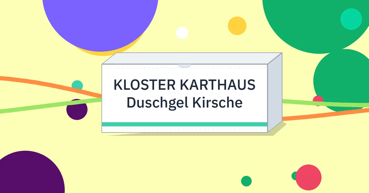 Symbolbild: Packung mit der Aufschrift KLOSTER KARTHAUS Duschgel Kirsche (PZN 01848100) – Verfügbarkeit und Bezug in Apotheken in Frankfurt am Main