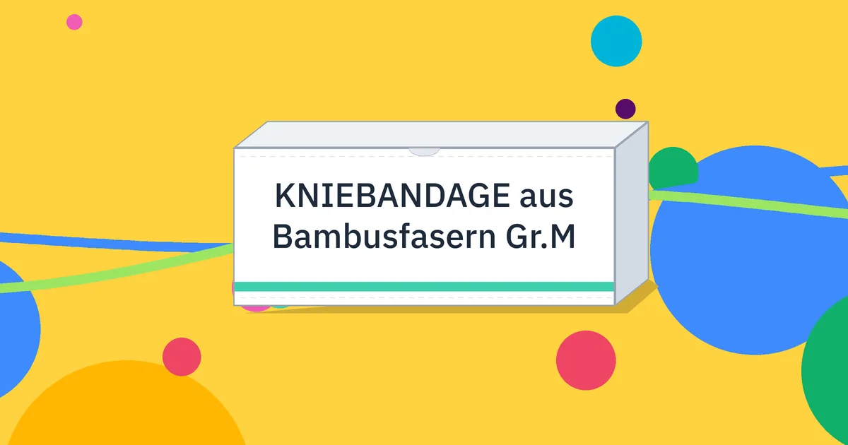 Symbolbild: Packung mit der Aufschrift KNIEBANDAGE aus Bambusfasern Gr.M (PZN 13057332) – Verfügbarkeit und Bezug in Apotheken in Frankfurt am Main
