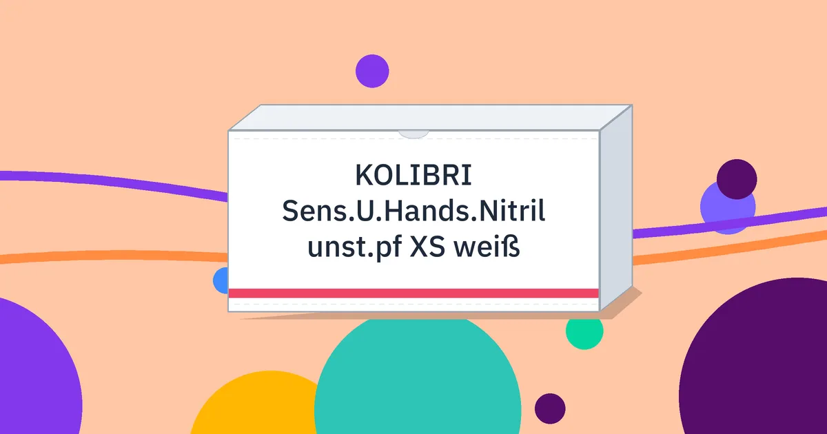Symbolbild: Packung mit der Aufschrift KOLIBRI Sens.U.Hands.Nitril unst.pf XS weiß (PZN 15199088) – Verfügbarkeit und Bezug in Apotheken in Frankfurt am Main