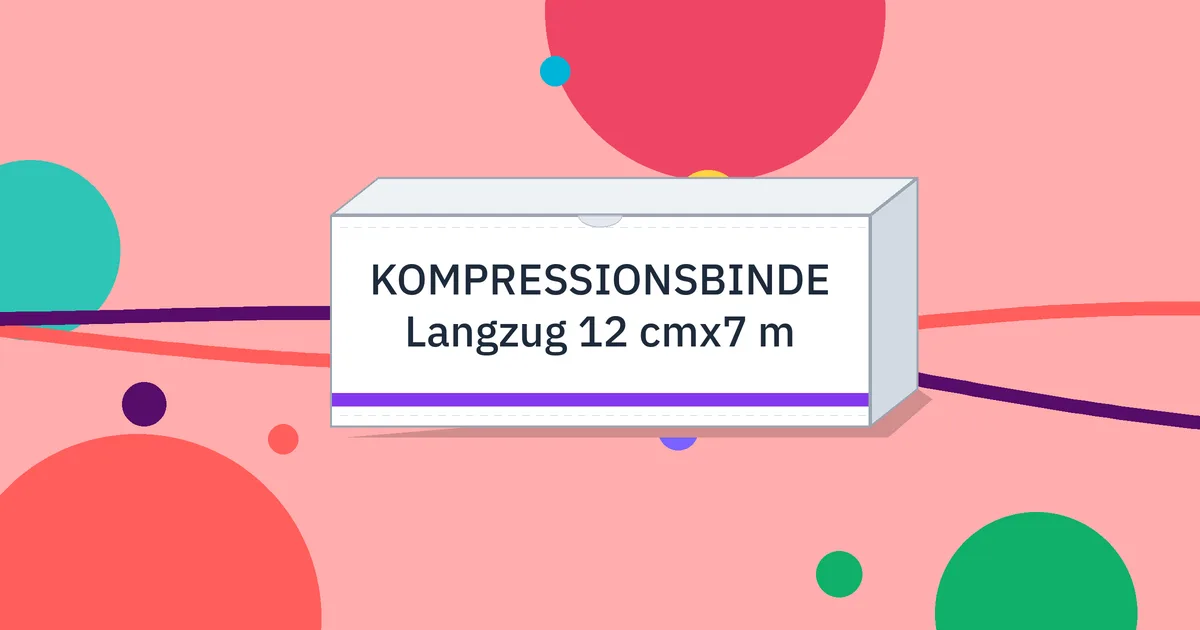 Symbolbild: Packung mit der Aufschrift KOMPRESSIONSBINDE Langzug 12 cmx7 m (PZN 07550991) – Verfügbarkeit und Bezug in Apotheken in Frankfurt am Main