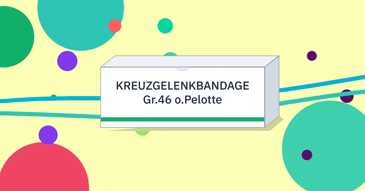 Symbolbild: Packung mit der Aufschrift KREUZGELENKBANDAGE Gr.46 o.Pelotte (PZN 01731444) – Verfügbarkeit und Bezug in Apotheken in Frankfurt am Main