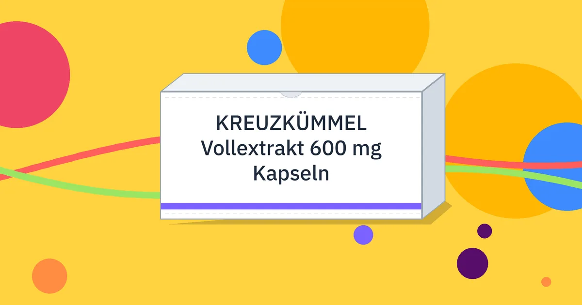Symbolbild: Packung mit der Aufschrift KREUZKÜMMEL Vollextrakt 600 mg Kapseln (PZN 13418764) – Verfügbarkeit und Bezug in Apotheken in Frankfurt am Main