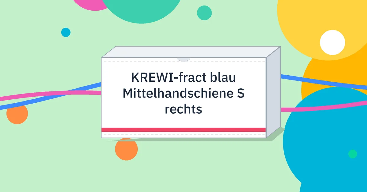 Symbolbild: Packung mit der Aufschrift KREWI-fract blau Mittelhandschiene S rechts (PZN 17299865) – Verfügbarkeit und Bezug in Apotheken in Frankfurt am Main