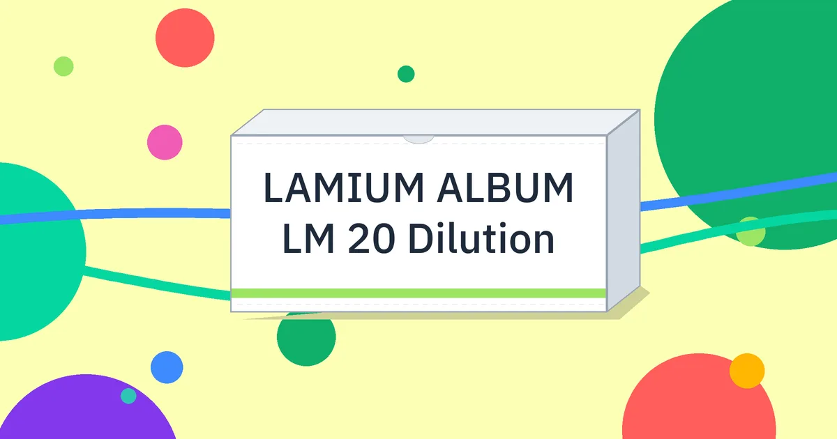 Symbolbild: Packung mit der Aufschrift LAMIUM ALBUM LM 20 Dilution (PZN 13521858) – Verfügbarkeit und Bezug in Apotheken in Frankfurt am Main