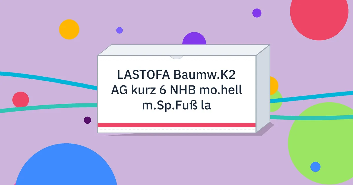 Symbolbild: Packung mit der Aufschrift LASTOFA Baumw.K2 AG kurz 6 NHB mo.hell m.Sp.Fuß la (PZN 01947960) – Verfügbarkeit und Bezug in Apotheken in Frankfurt am Main
