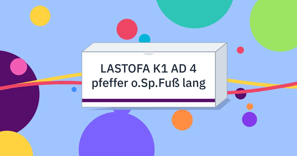 Symbolbild: Packung mit der Aufschrift LASTOFA K1 AD 4 pfeffer o.Sp.Fuß lang (PZN 14146687) – Verfügbarkeit und Bezug in Apotheken in Frankfurt am Main