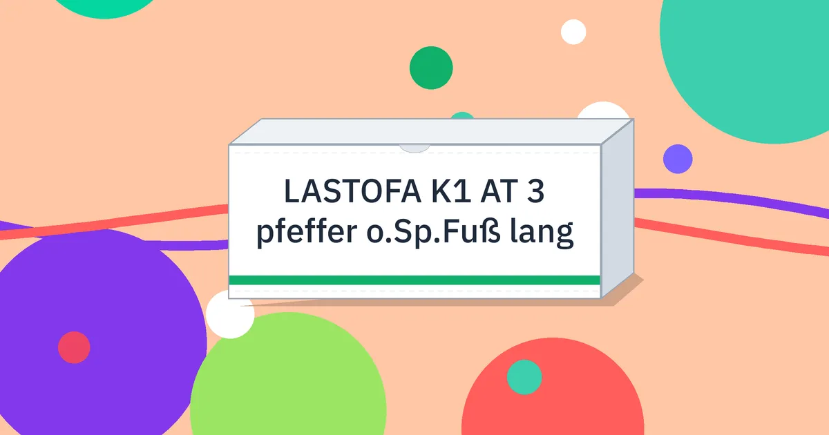 Symbolbild: Packung mit der Aufschrift LASTOFA K1 AT 3 pfeffer o.Sp.Fuß lang (PZN 14150938) – Verfügbarkeit und Bezug in Apotheken in Frankfurt am Main