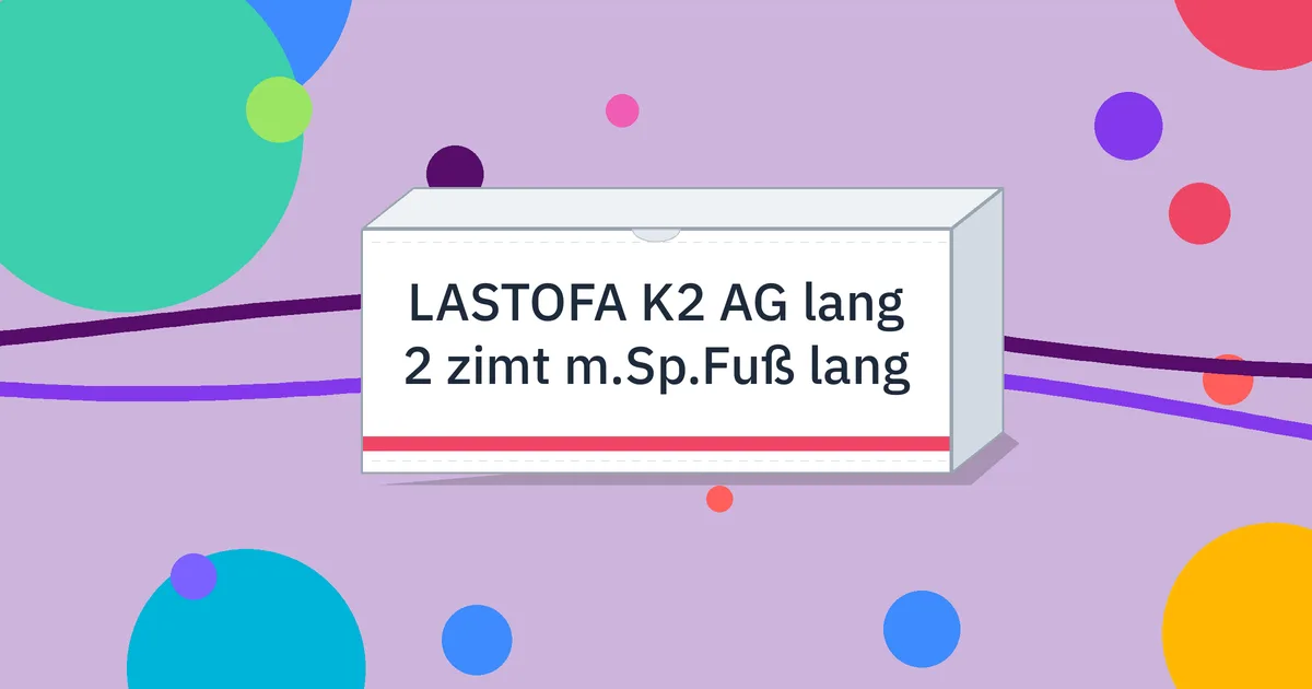 Symbolbild: Packung mit der Aufschrift LASTOFA K2 AG lang 2 zimt m.Sp.Fuß lang (PZN 13802913) – Verfügbarkeit und Bezug in Apotheken in Frankfurt am Main