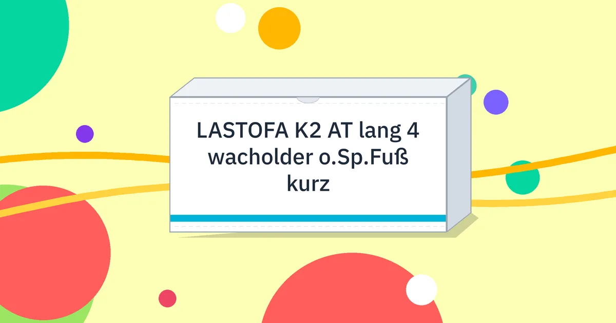 Symbolbild: Packung mit der Aufschrift LASTOFA K2 AT lang 4 wacholder o.Sp.Fuß kurz (PZN 13809387) – Verfügbarkeit und Bezug in Apotheken in Frankfurt am Main