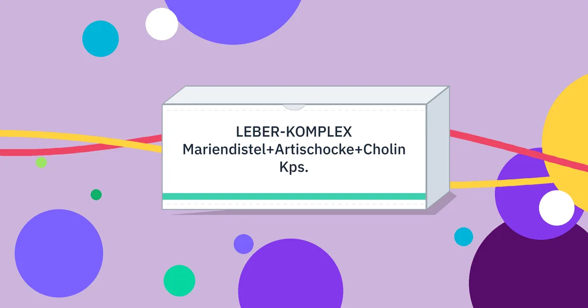 Symbolbild: Packung mit der Aufschrift LEBER-KOMPLEX Mariendistel+Artischocke+Cholin Kps. (PZN 19680753) – Verfügbarkeit und Bezug in Apotheken in Frankfurt am Main
