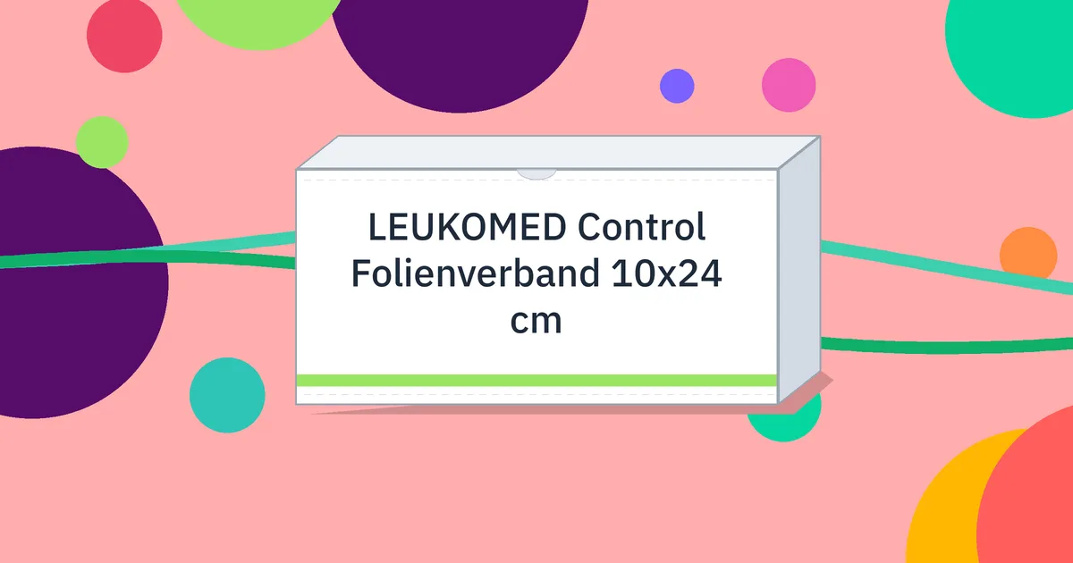 Symbolbild: Packung mit der Aufschrift LEUKOMED Control Folienverband 10x24 cm (PZN 16001958) – Verfügbarkeit und Bezug in Apotheken in Frankfurt am Main