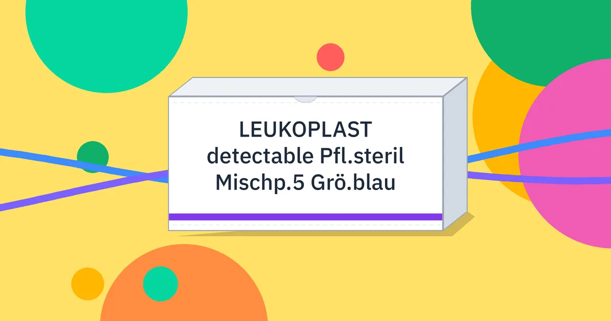Symbolbild: Packung mit der Aufschrift LEUKOPLAST detectable Pfl.steril Mischp.5 Grö.blau (PZN 16160473) – Verfügbarkeit und Bezug in Apotheken in Frankfurt am Main