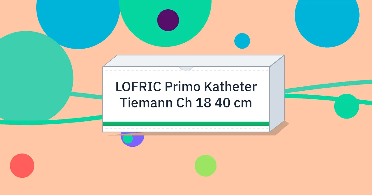 Symbolbild: Packung mit der Aufschrift LOFRIC Primo Katheter Tiemann Ch 18 40 cm (PZN 16672285) – Verfügbarkeit und Bezug in Apotheken in Frankfurt am Main