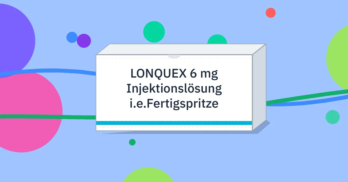 Symbolbild: Packung mit der Aufschrift LONQUEX 6 mg Injektionslösung i.e.Fertigspritze (PZN 10525198) – Verfügbarkeit und Bezug in Apotheken in Frankfurt am Main