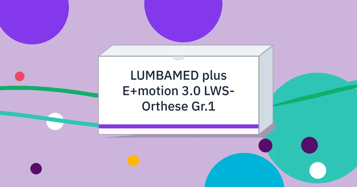 Symbolbild: Packung mit der Aufschrift LUMBAMED plus E+motion 3.0 LWS-Orthese Gr.1 (PZN 19369541) – Verfügbarkeit und Bezug in Apotheken in Frankfurt am Main