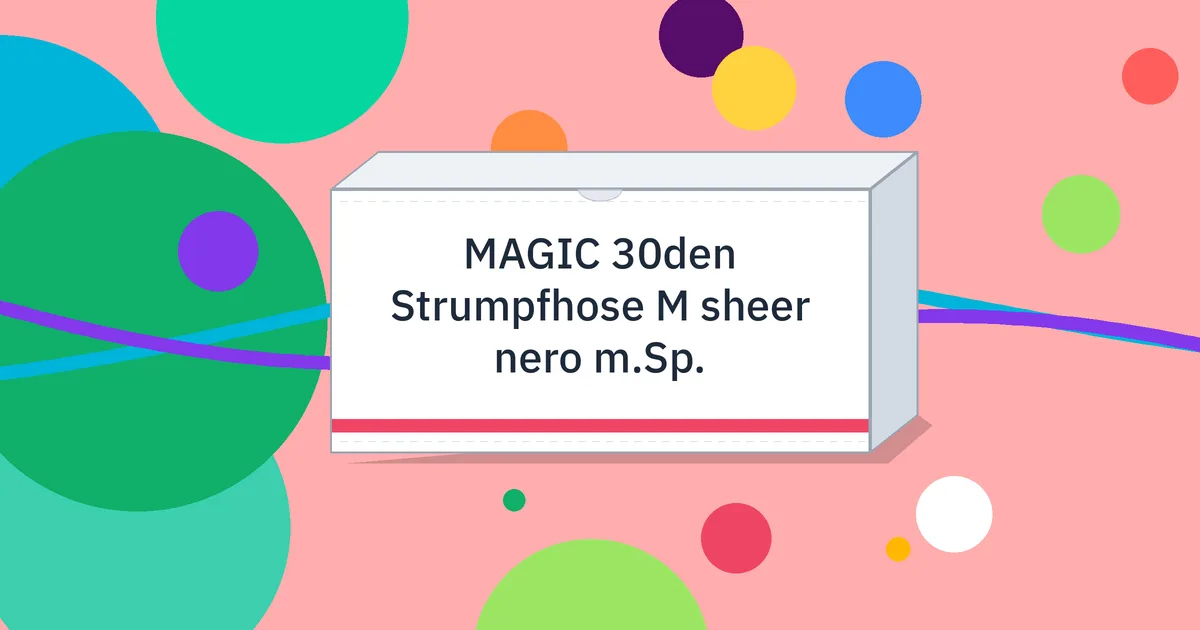 Symbolbild: Packung mit der Aufschrift MAGIC 30den Strumpfhose M sheer nero m.Sp. (PZN 16182345) – Verfügbarkeit und Bezug in Apotheken in Frankfurt am Main