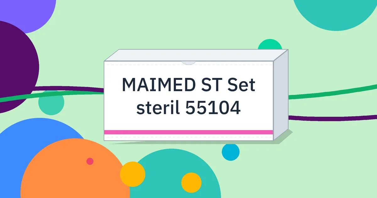 Symbolbild: Packung mit der Aufschrift MAIMED ST Set steril 55104 (PZN 05390885) – Verfügbarkeit und Bezug in Apotheken in Frankfurt am Main