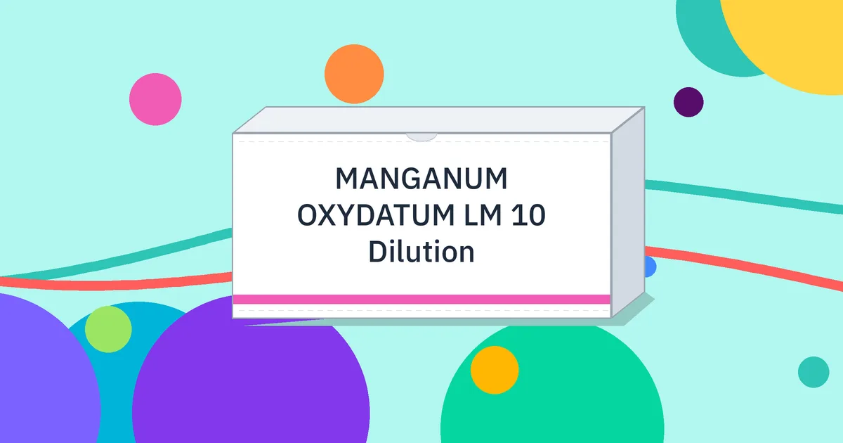 Symbolbild: Packung mit der Aufschrift MANGANUM OXYDATUM LM 10 Dilution (PZN 12944605) – Verfügbarkeit und Bezug in Apotheken in Frankfurt am Main