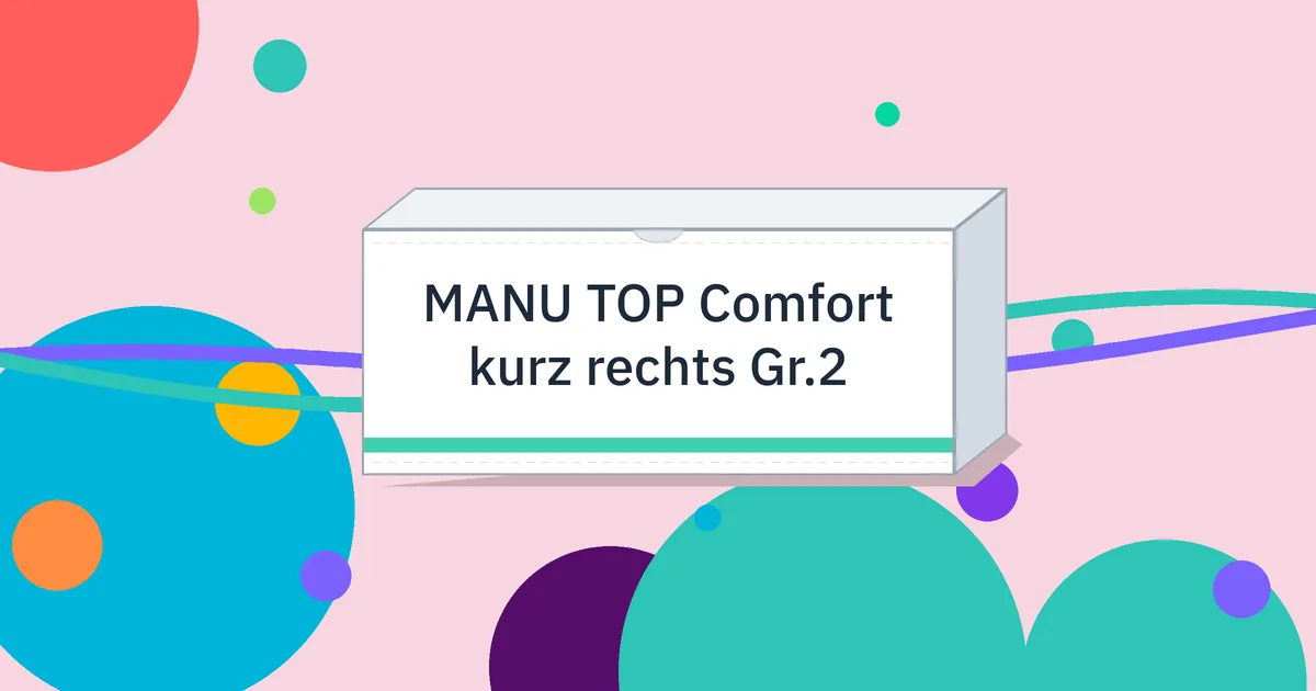 Symbolbild: Packung mit der Aufschrift MANU TOP Comfort kurz rechts Gr.2 (PZN 02774438) – Verfügbarkeit und Bezug in Apotheken in Frankfurt am Main