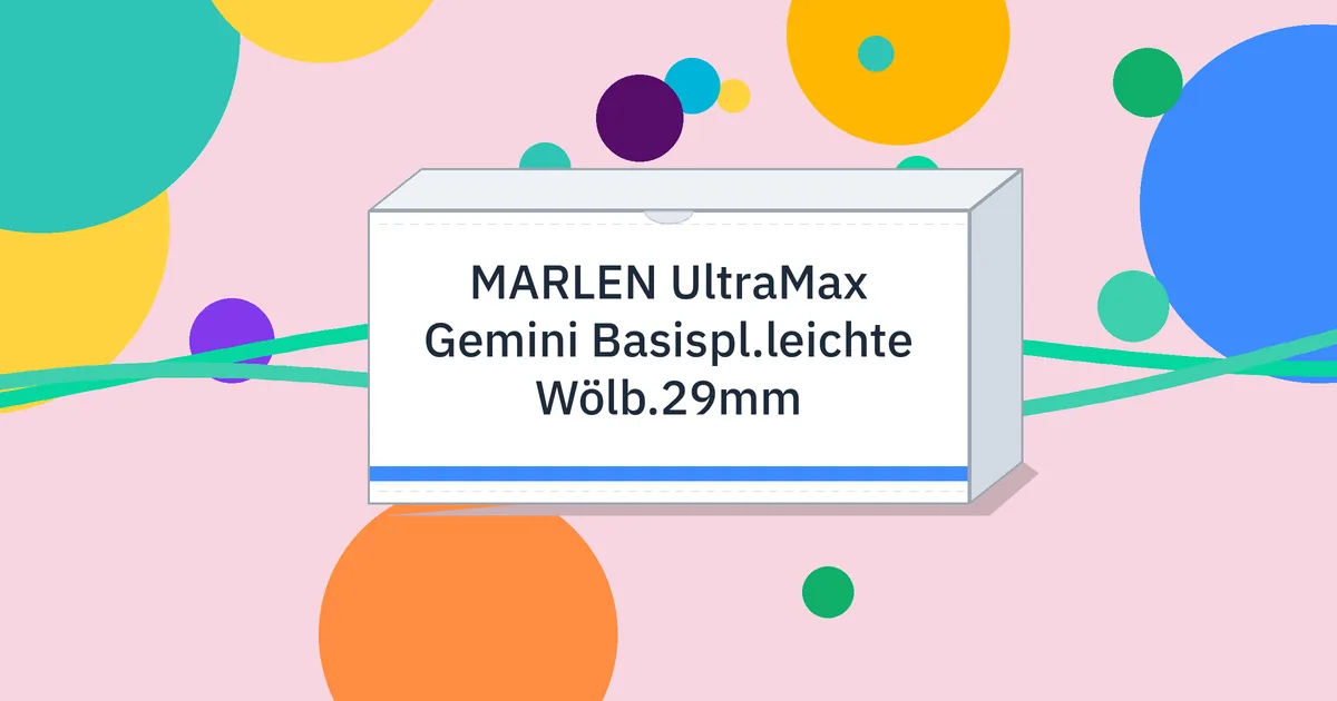 Symbolbild: Packung mit der Aufschrift MARLEN UltraMax Gemini Basispl.leichte Wölb.29mm (PZN 06783598) – Verfügbarkeit und Bezug in Apotheken in Frankfurt am Main