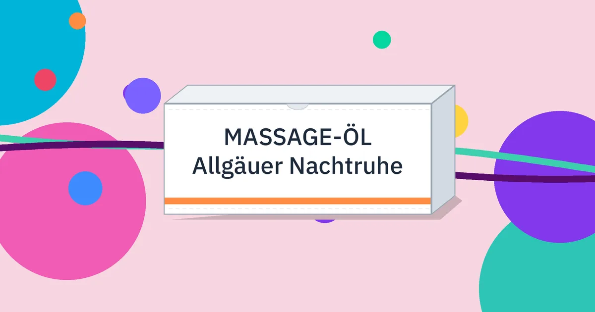 Symbolbild: Packung mit der Aufschrift MASSAGE-ÖL Allgäuer Nachtruhe (PZN 16898380) – Verfügbarkeit und Bezug in Apotheken in Frankfurt am Main