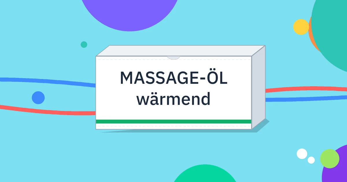 Symbolbild: Packung mit der Aufschrift MASSAGE-ÖL wärmend (PZN 13650716) – Verfügbarkeit und Bezug in Apotheken in Frankfurt am Main