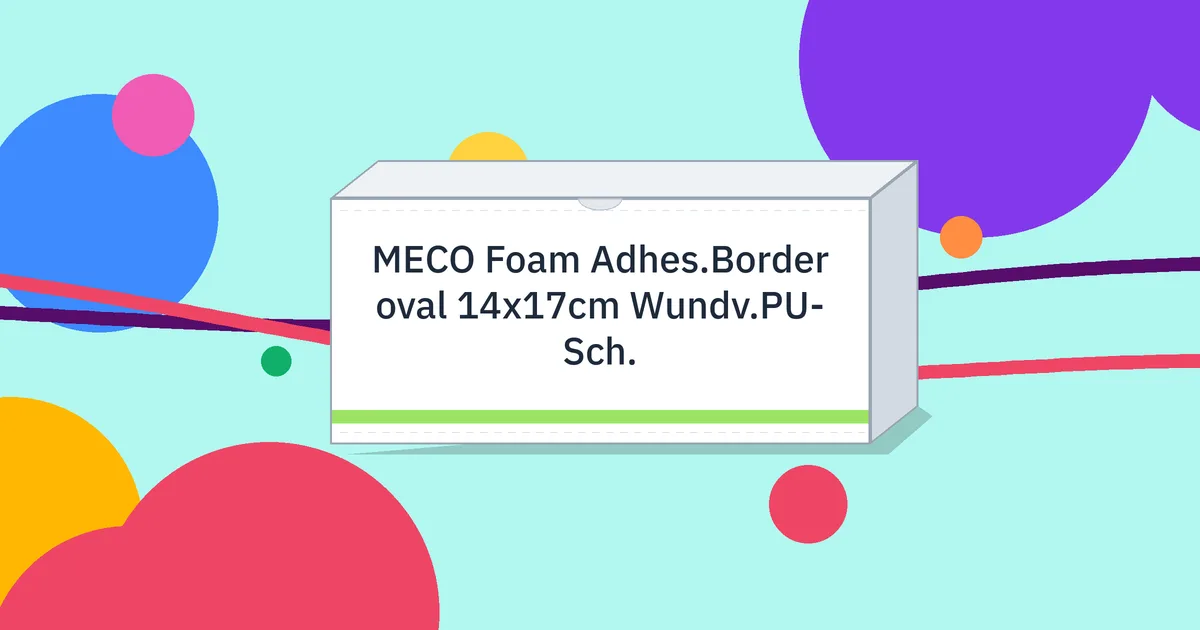 Symbolbild: Packung mit der Aufschrift MECO Foam Adhes.Border oval 14x17cm Wundv.PU-Sch. (PZN 18117582) – Verfügbarkeit und Bezug in Apotheken in Frankfurt am Main