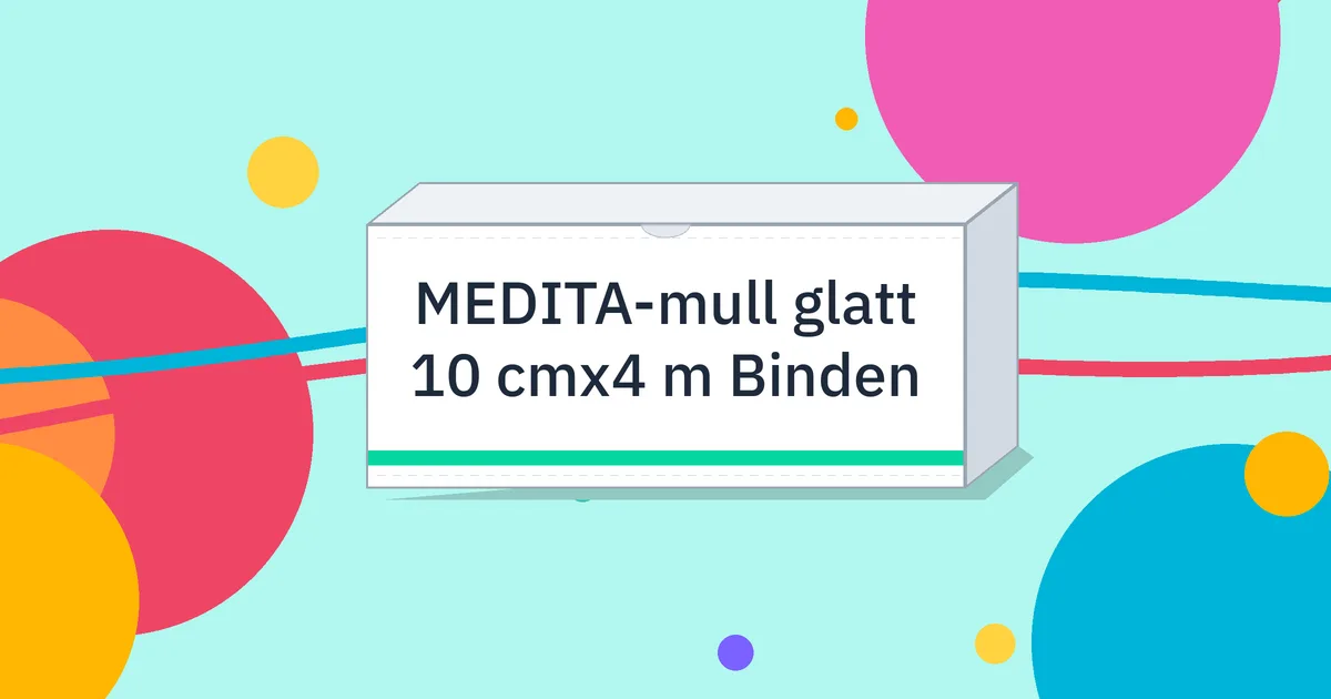 Symbolbild: Packung mit der Aufschrift MEDITA-mull glatt 10 cmx4 m Binden (PZN 19451892) – Verfügbarkeit und Bezug in Apotheken in Frankfurt am Main