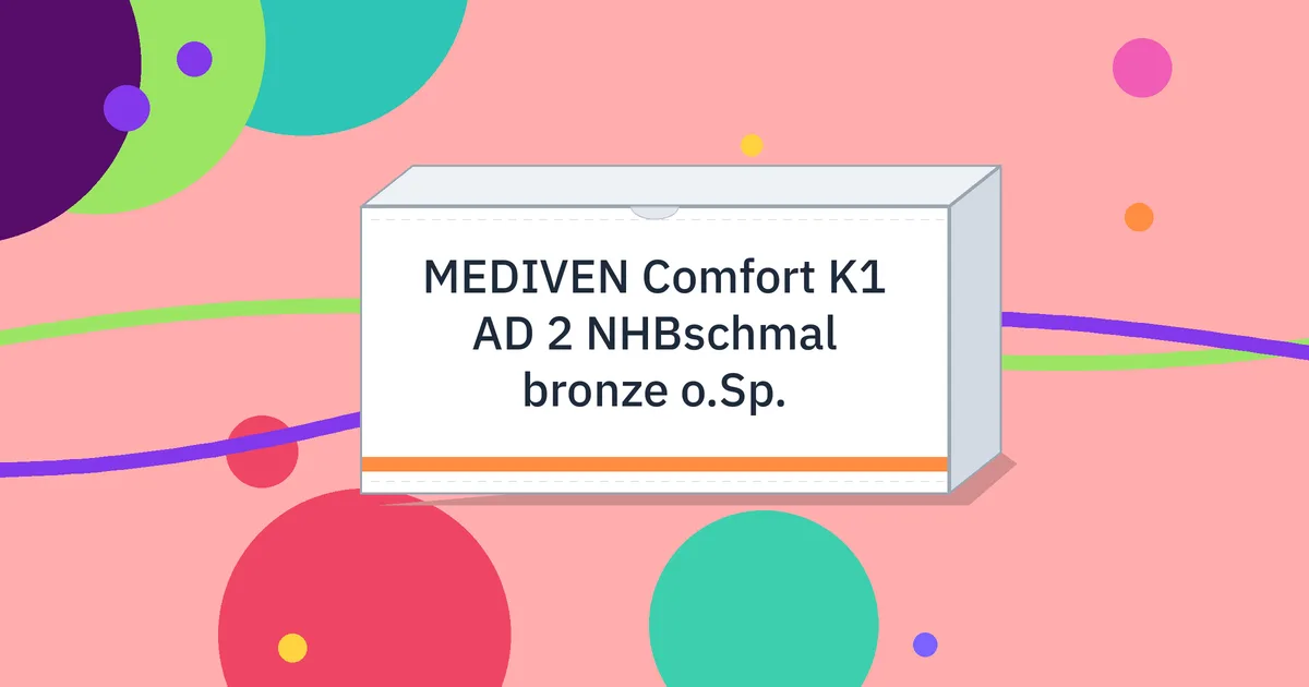 Symbolbild: Packung mit der Aufschrift MEDIVEN Comfort K1 AD 2 NHBschmal bronze o.Sp. (PZN 14561630) – Verfügbarkeit und Bezug in Apotheken in Frankfurt am Main