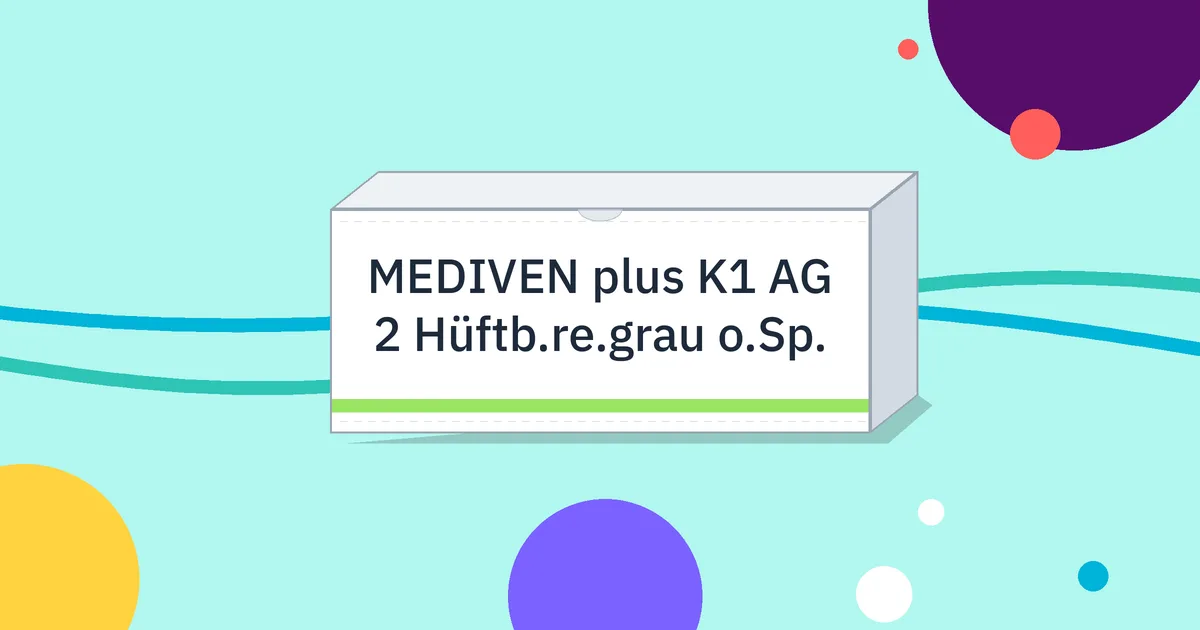 Symbolbild: Packung mit der Aufschrift MEDIVEN plus K1 AG 2 Hüftb.re.grau o.Sp. (PZN 18938824) – Verfügbarkeit und Bezug in Apotheken in Frankfurt am Main