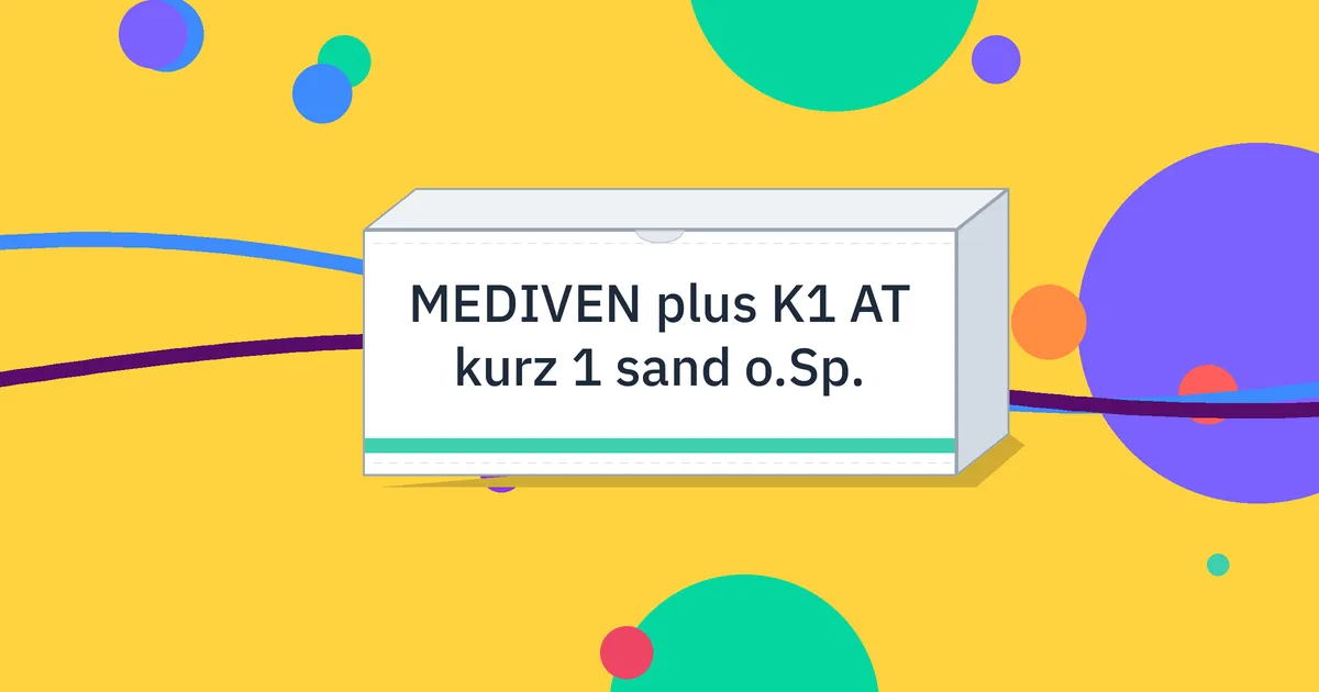 Symbolbild: Packung mit der Aufschrift MEDIVEN plus K1 AT kurz 1 sand o.Sp. (PZN 18932017) – Verfügbarkeit und Bezug in Apotheken in Frankfurt am Main