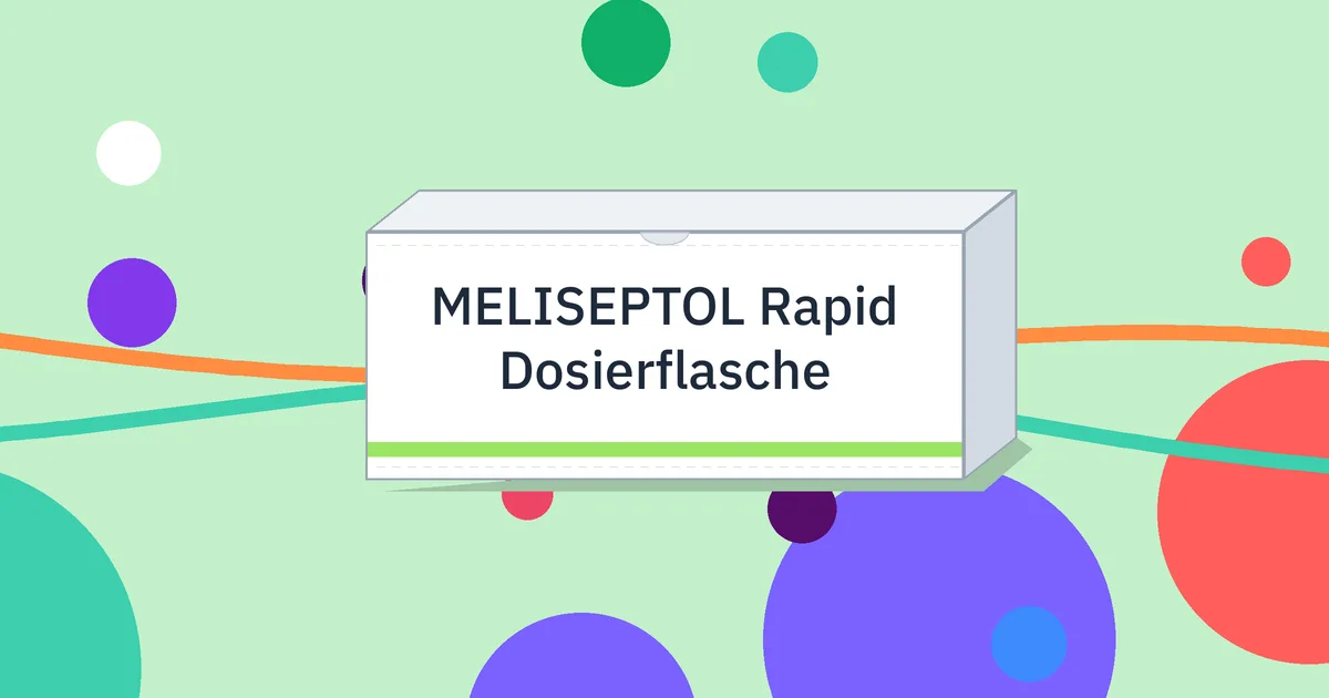 Symbolbild: Packung mit der Aufschrift MELISEPTOL Rapid Dosierflasche (PZN 00241413) – Verfügbarkeit und Bezug in Apotheken in Frankfurt am Main