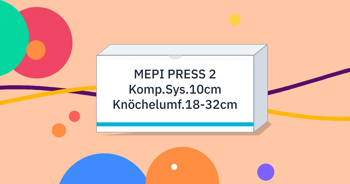 Symbolbild: Packung mit der Aufschrift MEPI PRESS 2 Komp.Sys.10cm Knöchelumf.18-32cm (PZN 13710542) – Verfügbarkeit und Bezug in Apotheken in Frankfurt am Main