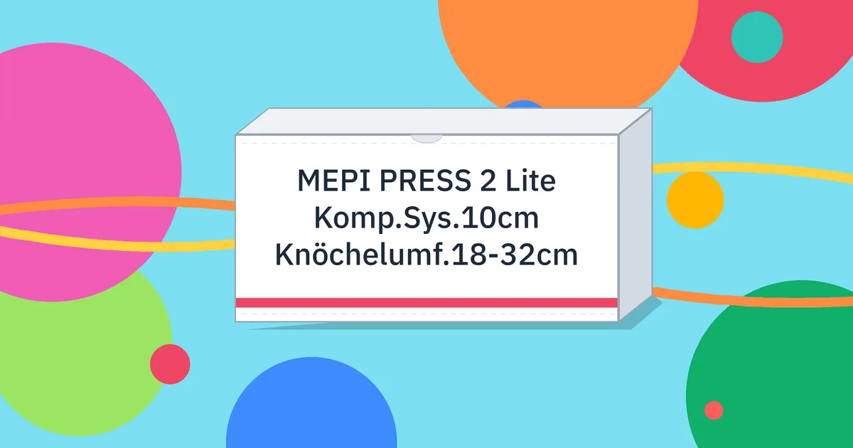 Symbolbild: Packung mit der Aufschrift MEPI PRESS 2 Lite Komp.Sys.10cm Knöchelumf.18-32cm (PZN 19511861) – Verfügbarkeit und Bezug in Apotheken in Frankfurt am Main