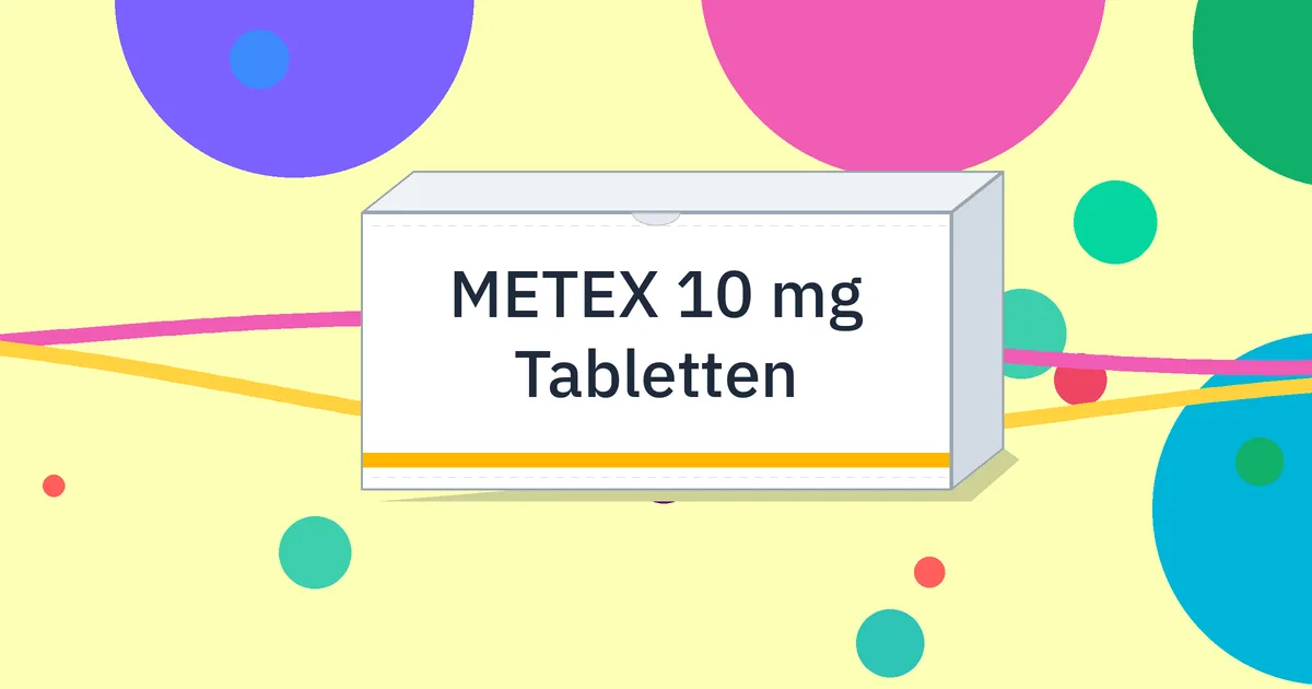 Symbolbild: Packung mit der Aufschrift METEX 10 mg Tabletten (PZN 05850074) – Verfügbarkeit und Bezug in Apotheken in Frankfurt am Main