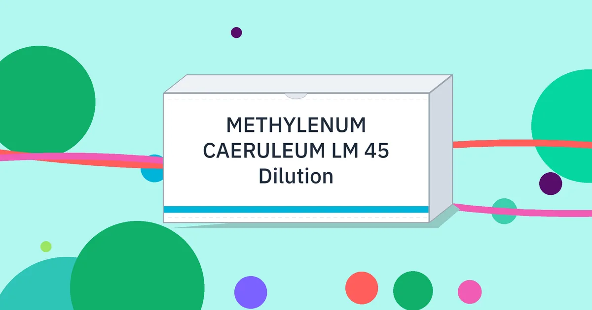 Symbolbild: Packung mit der Aufschrift METHYLENUM CAERULEUM LM 45 Dilution (PZN 13607270) – Verfügbarkeit und Bezug in Apotheken in Frankfurt am Main
