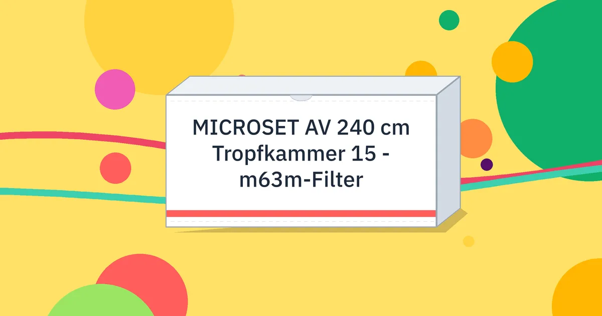 Symbolbild: Packung mit der Aufschrift MICROSET AV 240 cm Tropfkammer 15 -m63m-Filter (PZN 18800304) – Verfügbarkeit und Bezug in Apotheken in Frankfurt am Main
