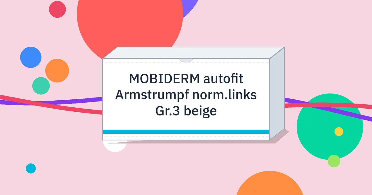 Symbolbild: Packung mit der Aufschrift MOBIDERM autofit Armstrumpf norm.links Gr.3 beige (PZN 19741897) – Verfügbarkeit und Bezug in Apotheken in Frankfurt am Main