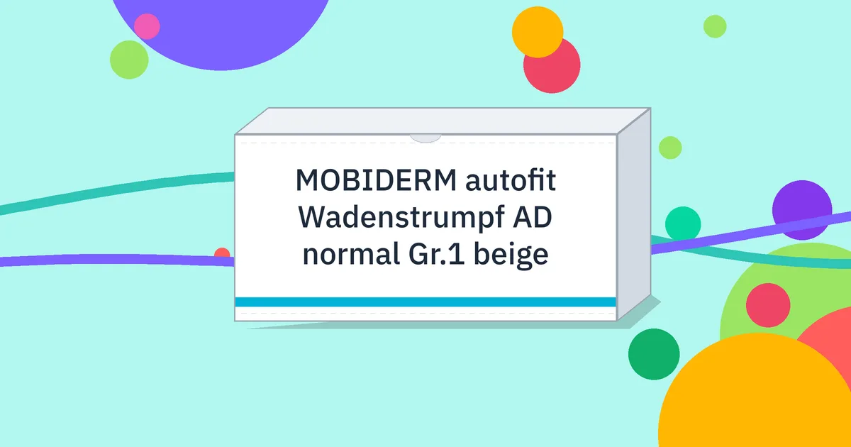 Symbolbild: Packung mit der Aufschrift MOBIDERM autofit Wadenstrumpf AD normal Gr.1 beige (PZN 19742023) – Verfügbarkeit und Bezug in Apotheken in Frankfurt am Main