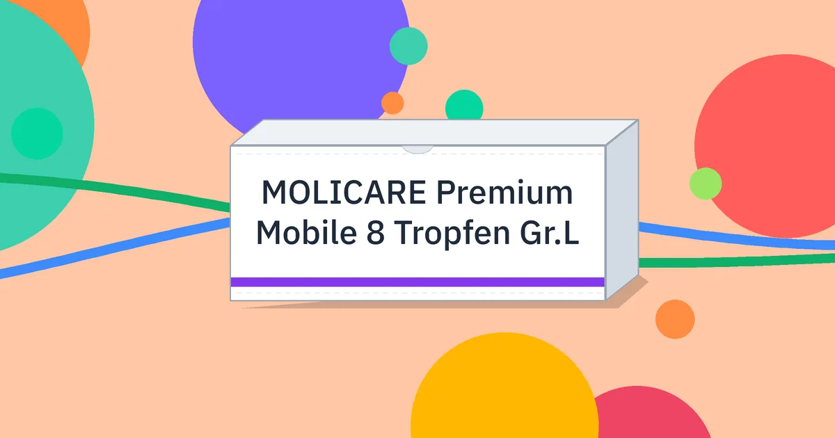 Symbolbild: Packung mit der Aufschrift MOLICARE Premium Mobile 8 Tropfen Gr.L (PZN 17936579) – Verfügbarkeit und Bezug in Apotheken in Frankfurt am Main