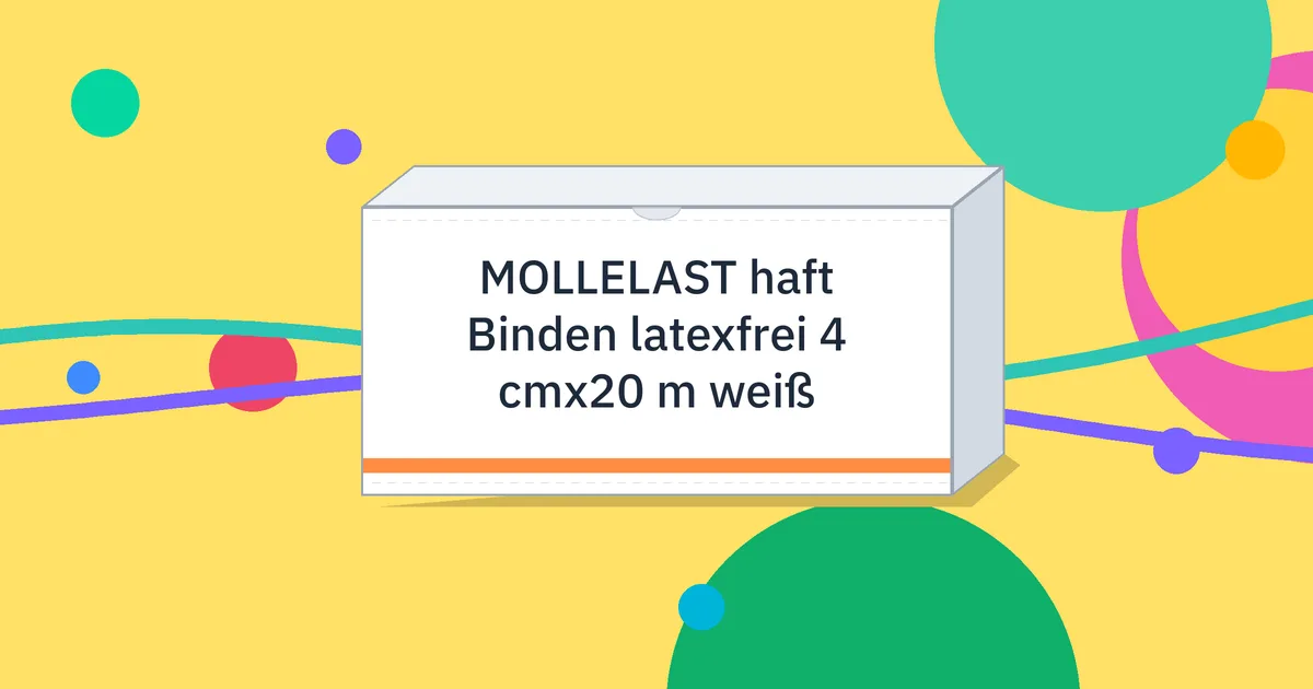 Symbolbild: Packung mit der Aufschrift MOLLELAST haft Binden latexfrei 4 cmx20 m weiß (PZN 09886152) – Verfügbarkeit und Bezug in Apotheken in Frankfurt am Main