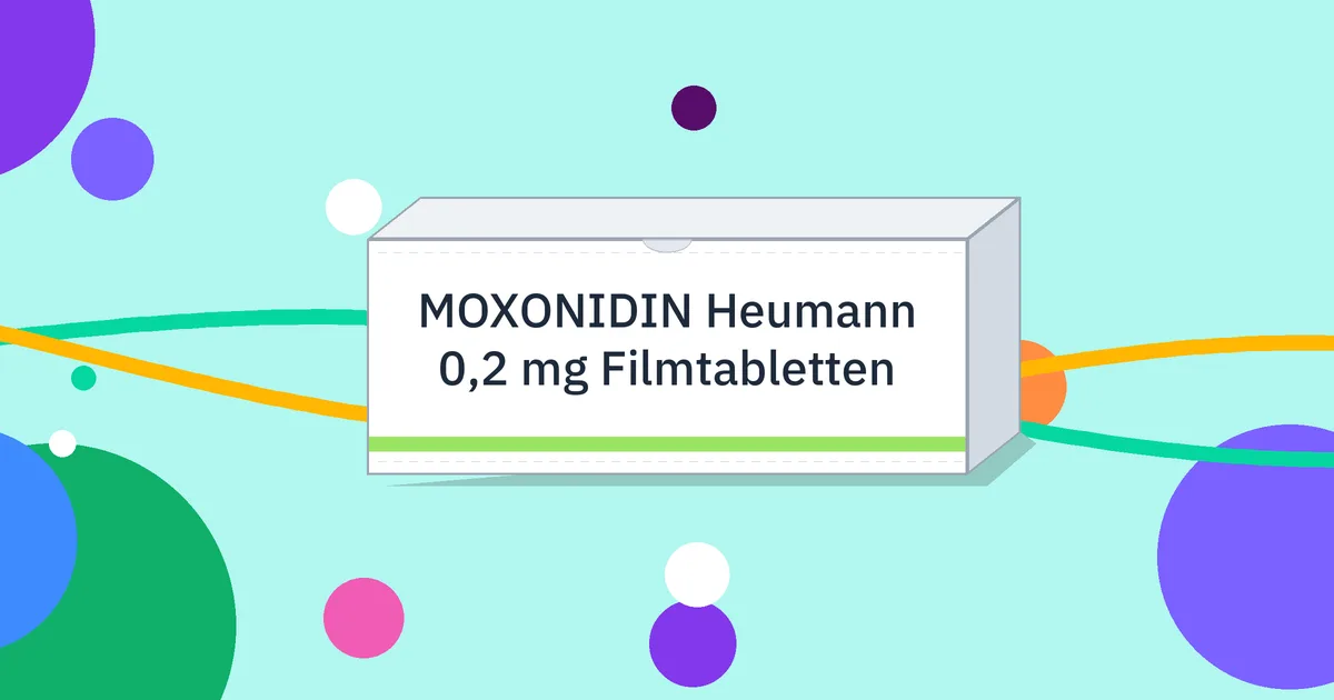 Symbolbild: Packung mit der Aufschrift MOXONIDIN Heumann 0,2 mg Filmtabletten (PZN 00238523) – Verfügbarkeit und Bezug in Apotheken in Frankfurt am Main