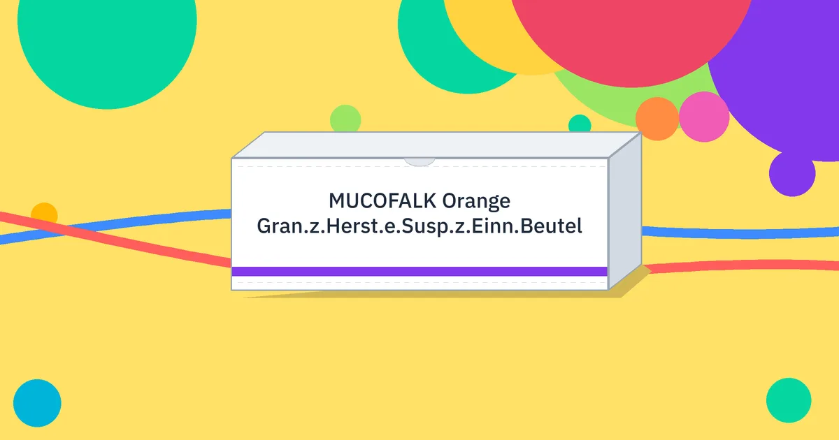 Symbolbild: Packung mit der Aufschrift MUCOFALK Orange Gran.z.Herst.e.Susp.z.Einn.Beutel (PZN 04891846) – Verfügbarkeit und Bezug in Apotheken in Frankfurt am Main