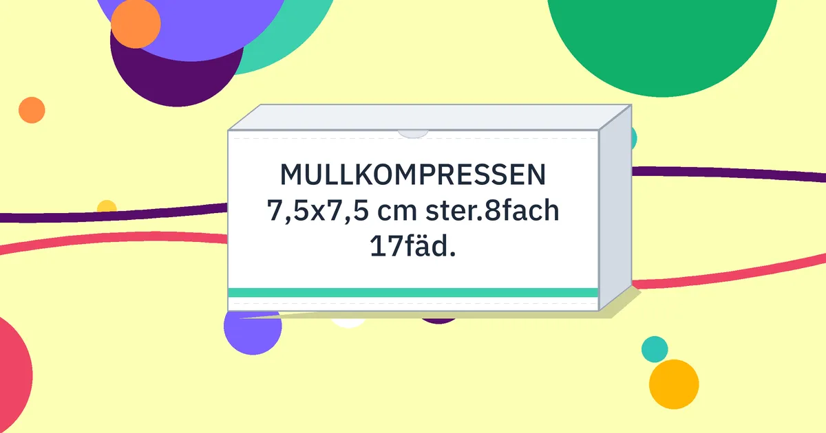 Symbolbild: Packung mit der Aufschrift MULLKOMPRESSEN 7,5x7,5 cm ster.8fach 17fäd. (PZN 06929317) – Verfügbarkeit und Bezug in Apotheken in Frankfurt am Main