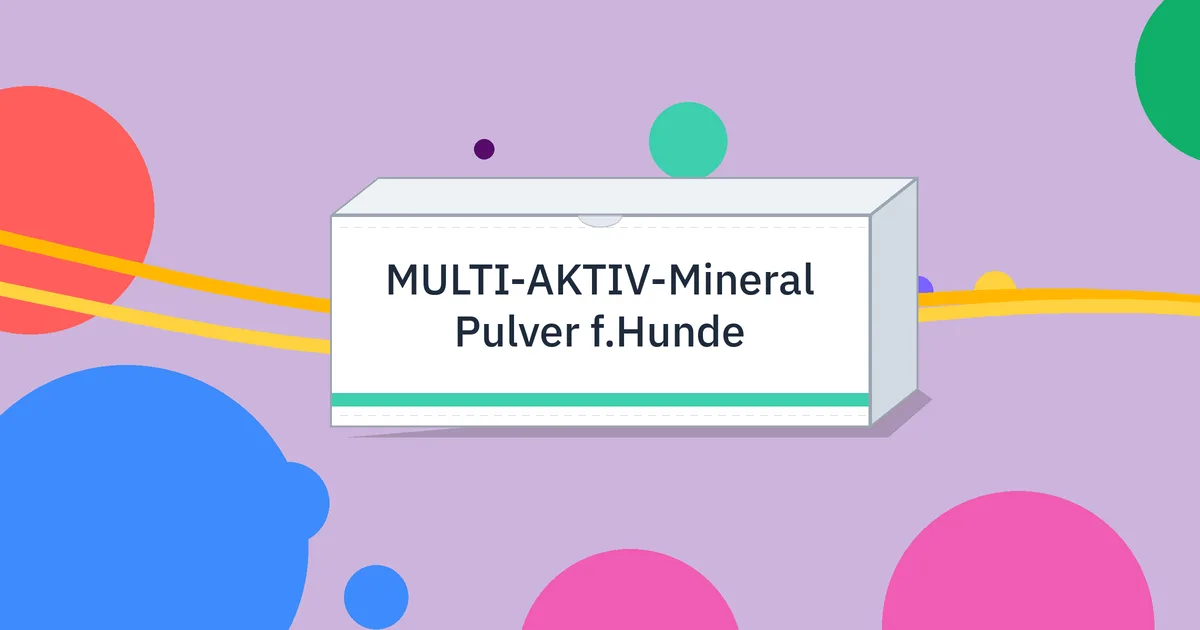 Symbolbild: Packung mit der Aufschrift MULTI-AKTIV-Mineral Pulver f.Hunde (PZN 13818943) – Verfügbarkeit und Bezug in Apotheken in Frankfurt am Main