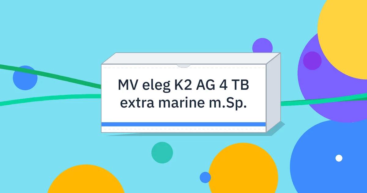 Symbolbild: Packung mit der Aufschrift MV eleg K2 AG 4 TB extra marine m.Sp. (PZN 14610529) – Verfügbarkeit und Bezug in Apotheken in Frankfurt am Main
