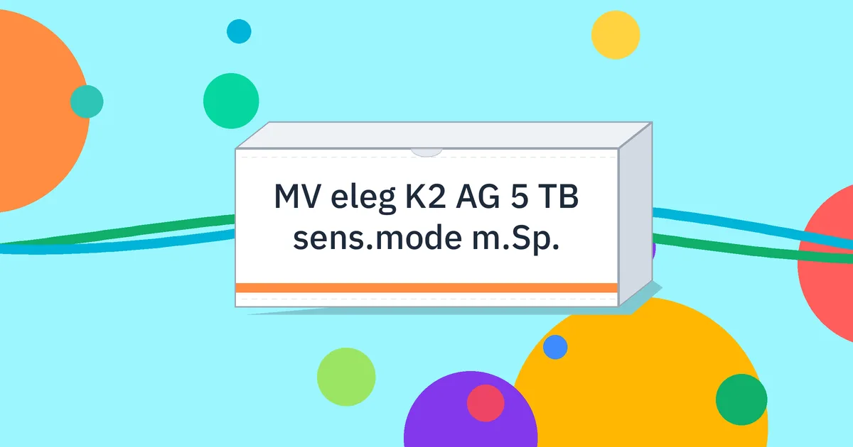 Symbolbild: Packung mit der Aufschrift MV eleg K2 AG 5 TB sens.mode m.Sp. (PZN 09867456) – Verfügbarkeit und Bezug in Apotheken in Frankfurt am Main