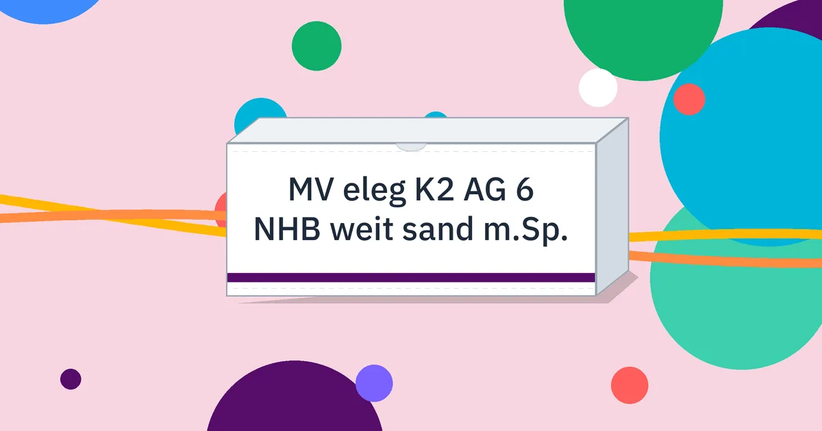 Symbolbild: Packung mit der Aufschrift MV eleg K2 AG 6 NHB weit sand m.Sp. (PZN 18928725) – Verfügbarkeit und Bezug in Apotheken in Frankfurt am Main